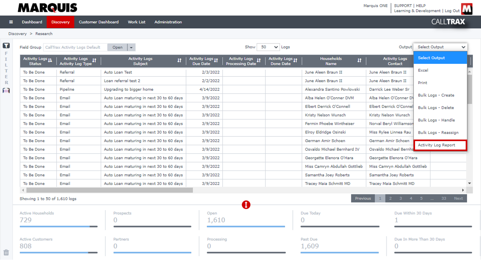 Activity Log Reporting – Marquis