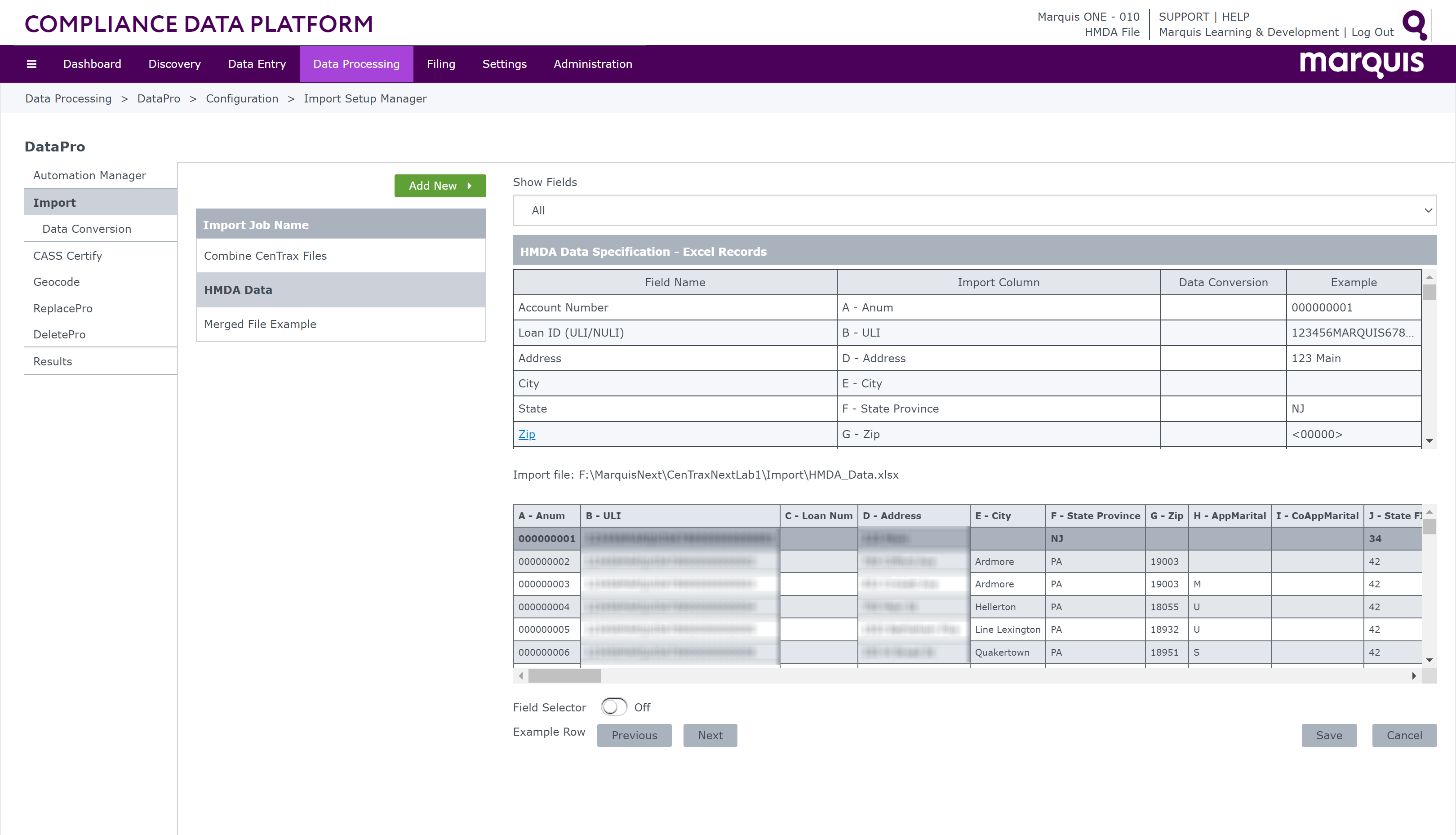 Creating an Import Definition (CNX601) – Marquis