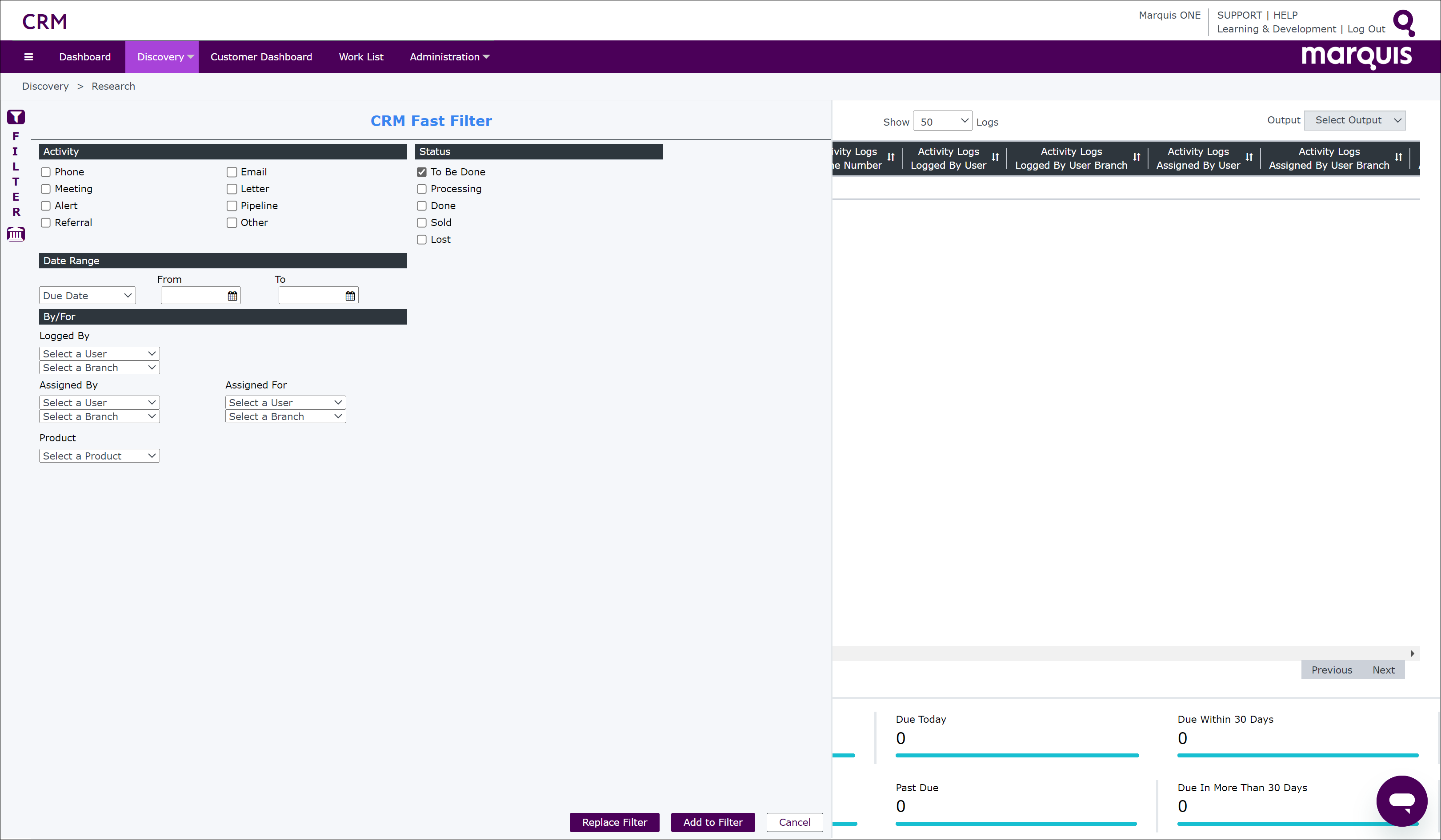 CRM Using Fast Filters – Marquis