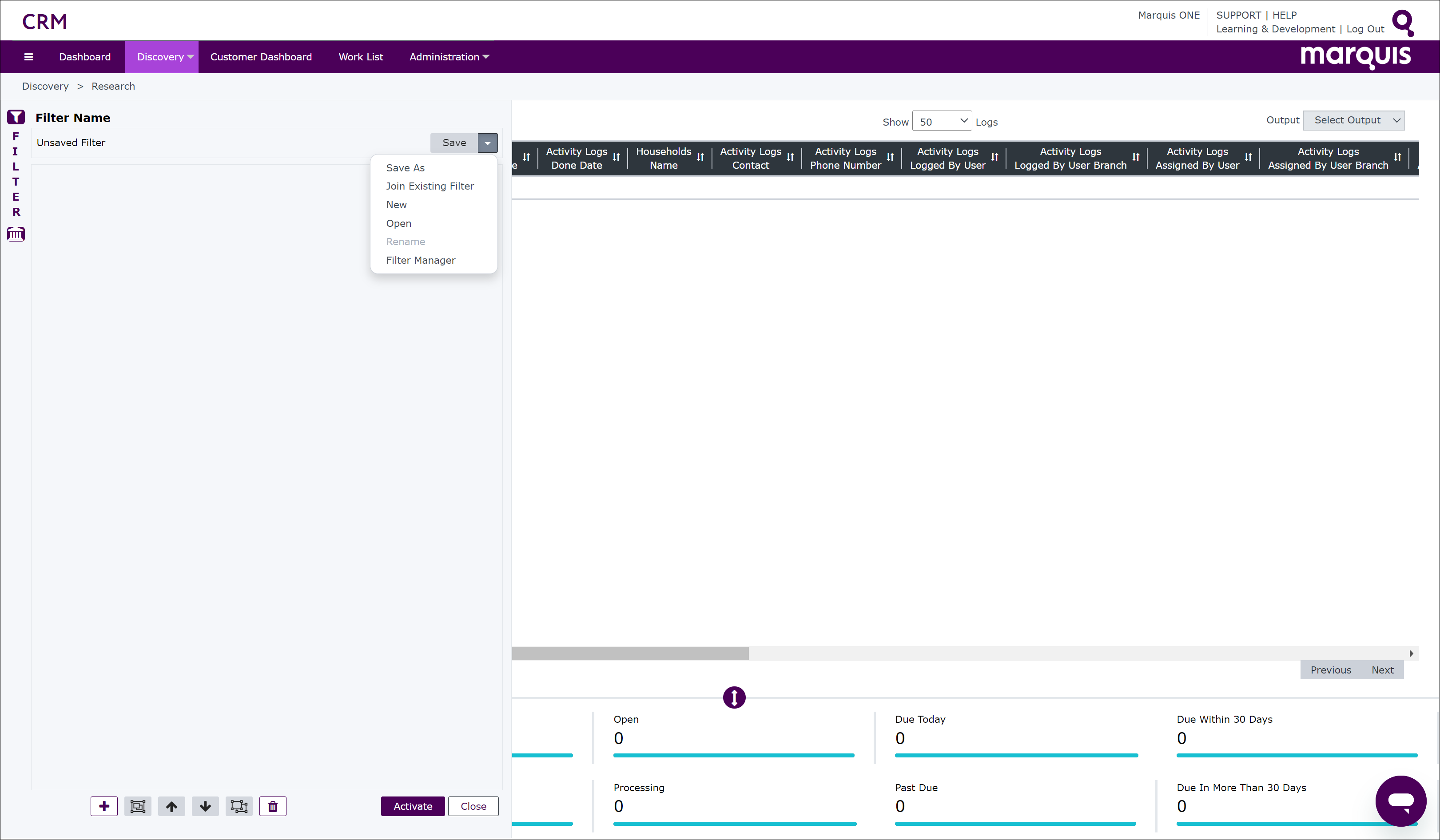 CRM Joining Saved Filters – Marquis